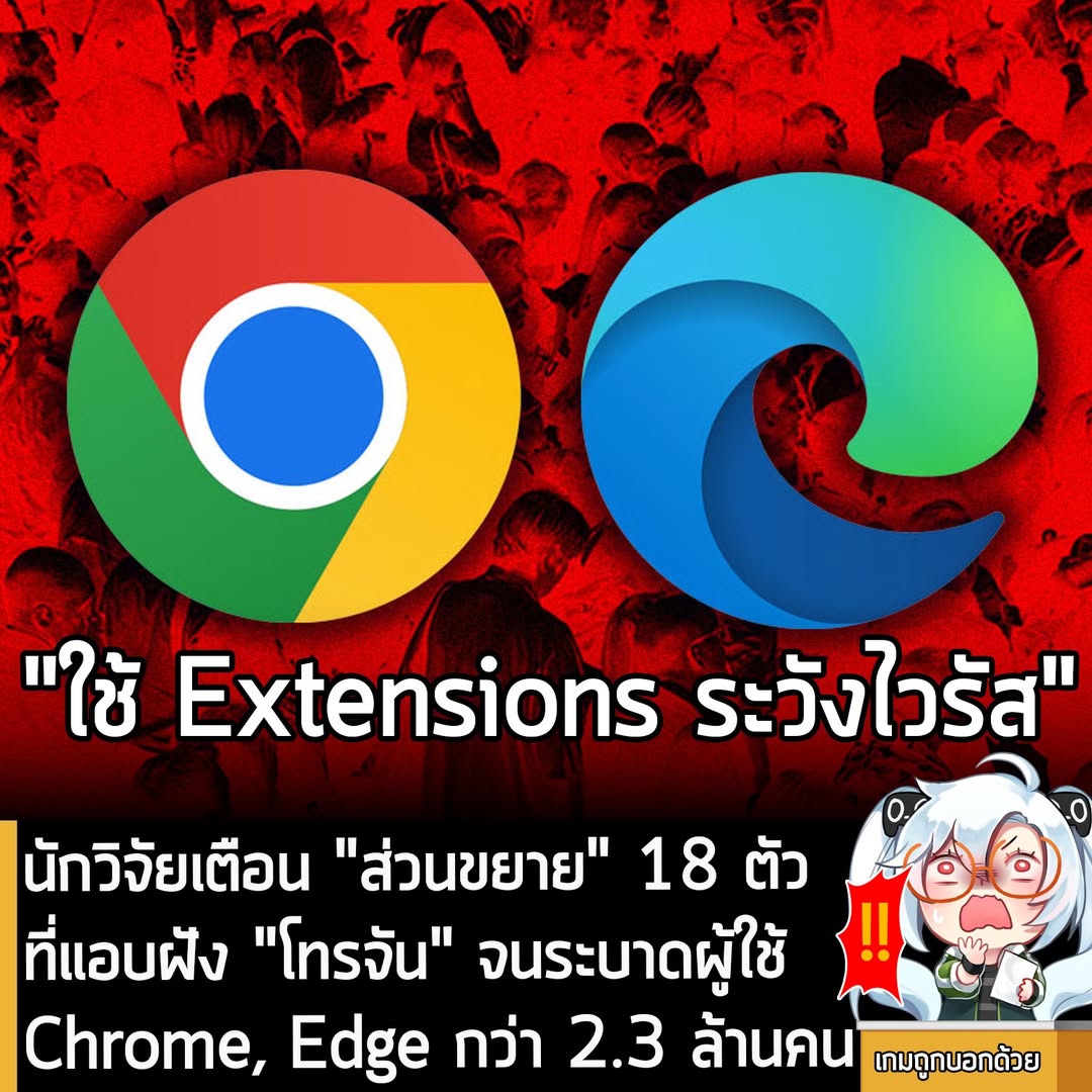 [News] นักวิจัยเตือน "ส่วนขยาย" 18 ตัว ที่แอบฝัง "โทรจัน" จนระบาดผู้ใช้ Chrome, Edge กว่า 2.3 ล้านคน