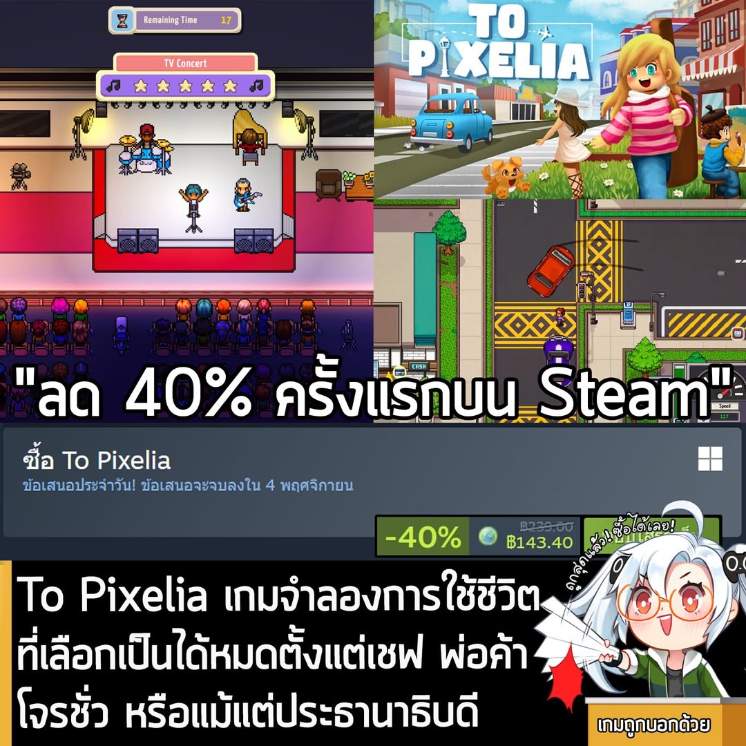 To Pixelia กำลังลดราคา 40% ในเว็บ Steam เหลือราคา 143.40 บาท
