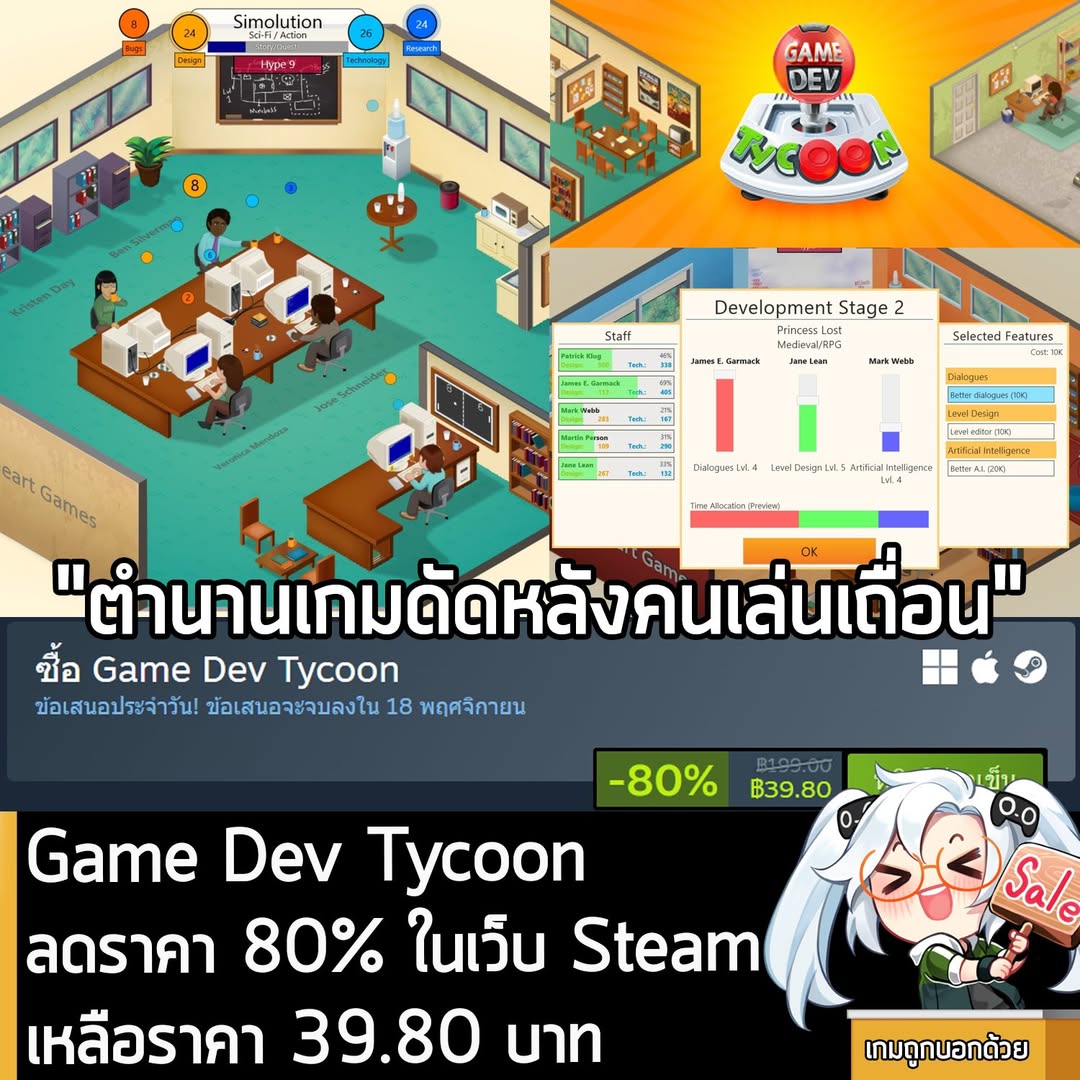 Game Dev Tycoon กำลังลดราคา 80% ในเว็บ Steam เหลือราคา 39.80 บาท