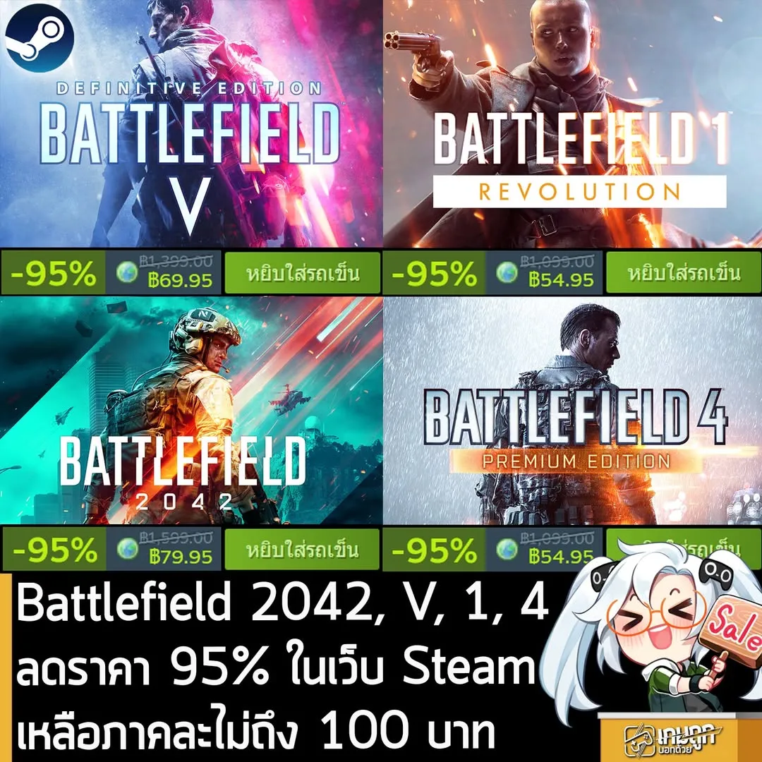 เกมซีรีส์ Battlefield กำลังลดราคา 95% ในเว็บ Steam เหลือราคาดังนี้